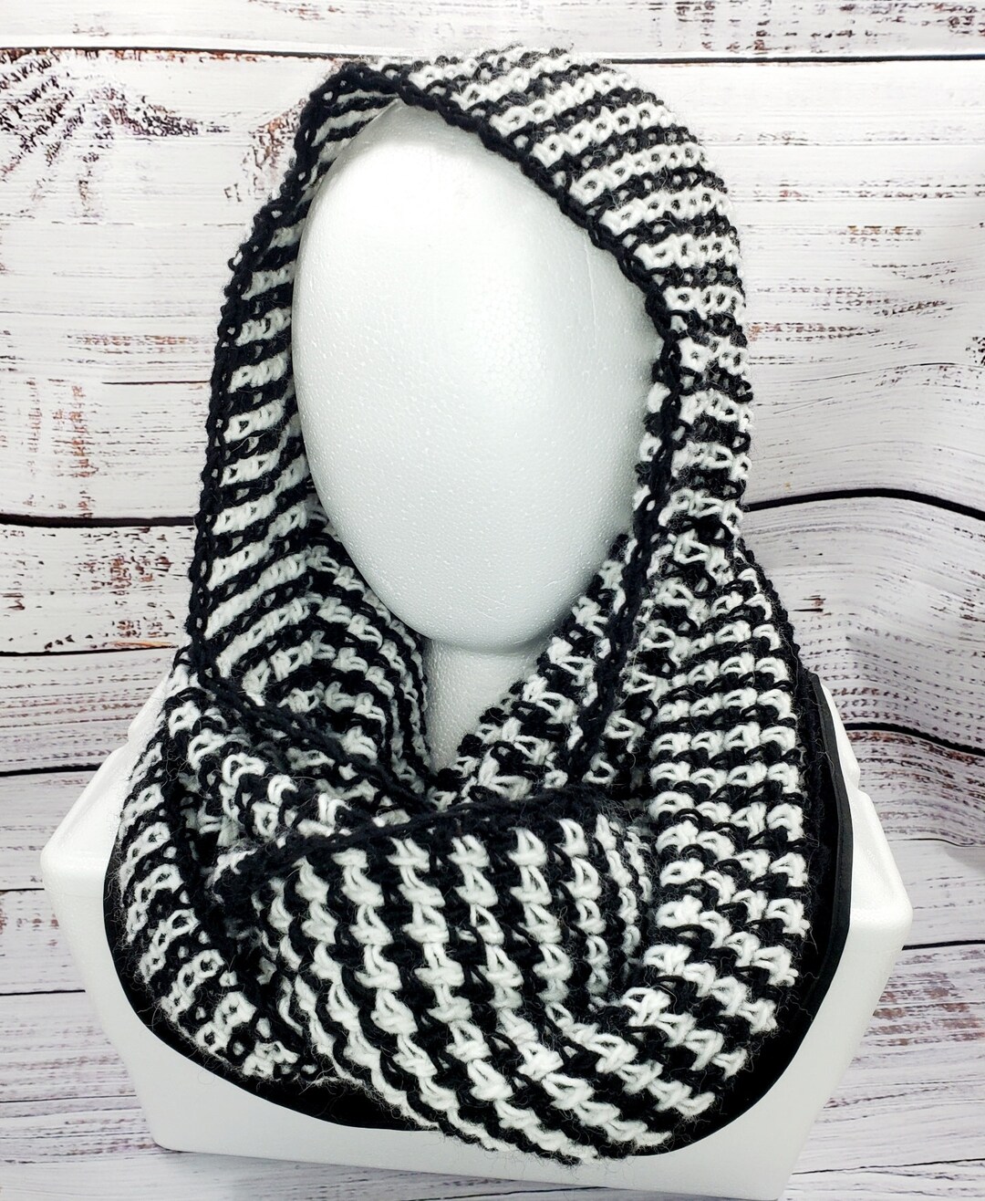 BLACK & WHITE Gothic Snood | Hand Crocheted| Handmade Large Neck Wrap ...