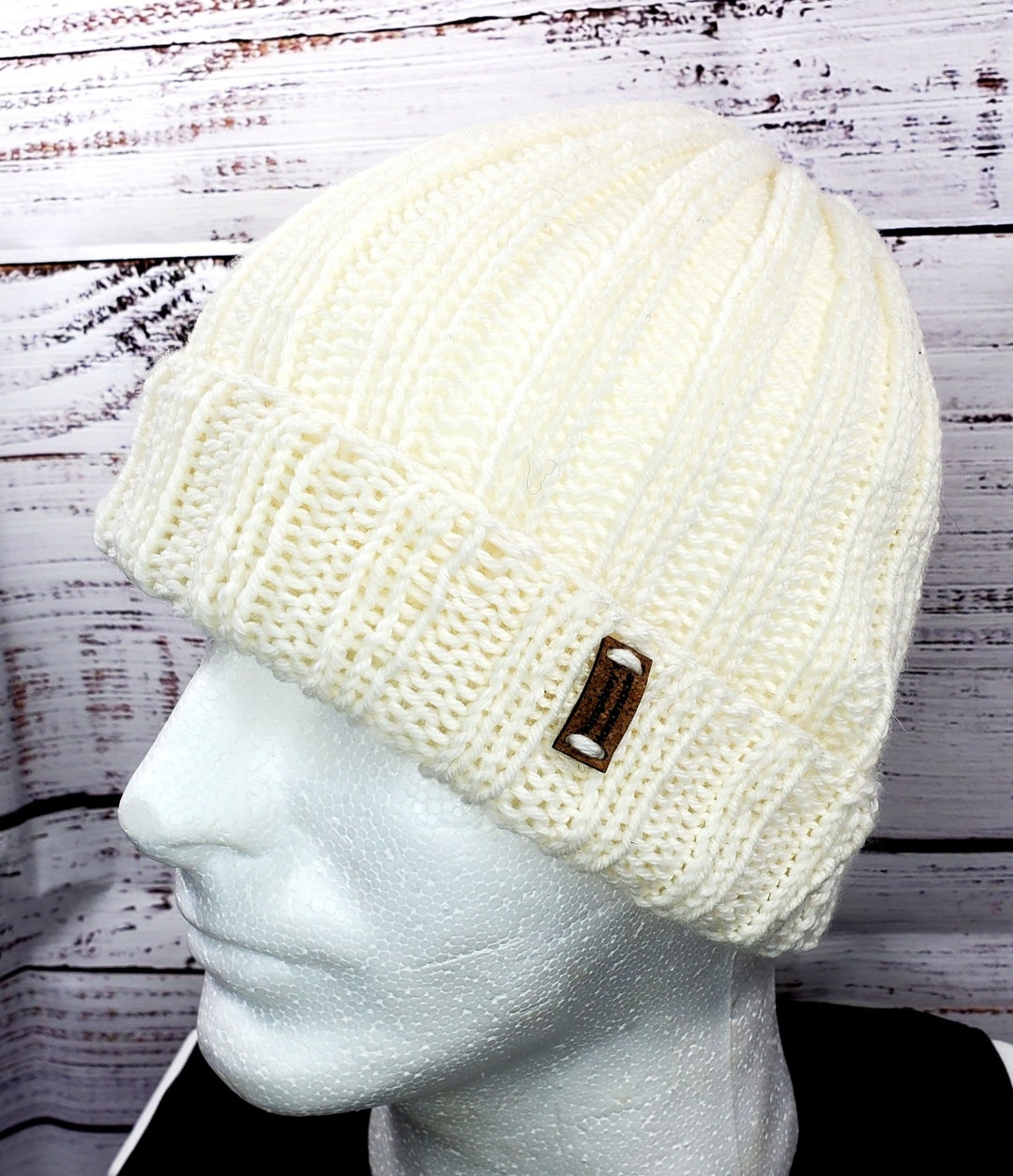 Mens White Merino Wool Hat, Stretchy White Watch Cap, Winter Watchcap ...