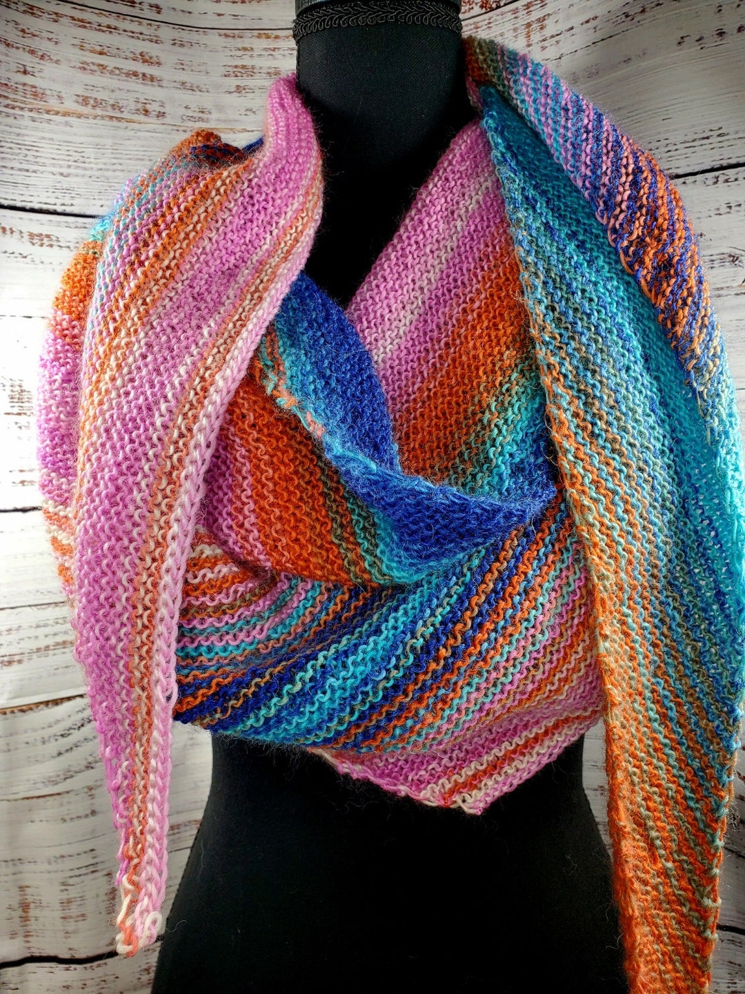 KALEIDOSCOPE Rainbow Wool Striped Shawl Color watercolor W/free Shawl ...