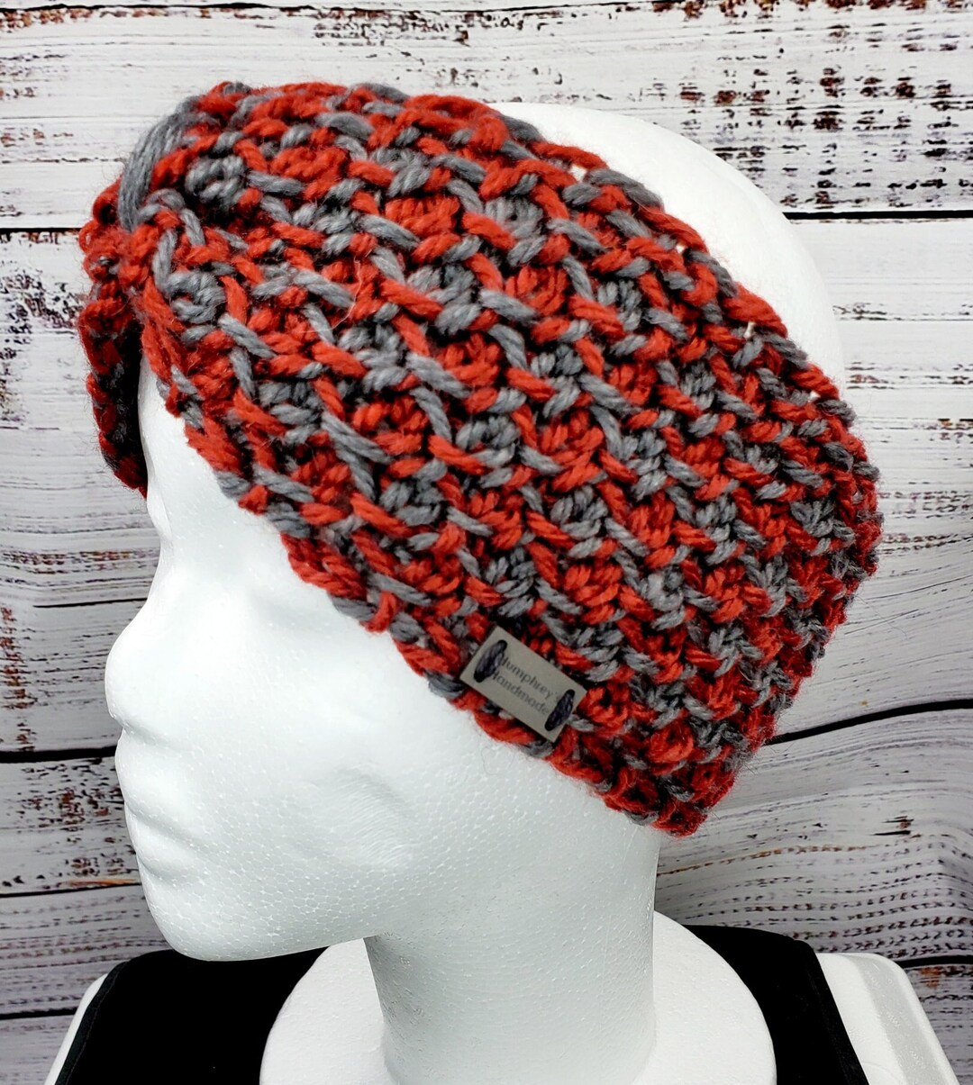 Women's MAROON & GRAY Yak Wool Ear Warmer Headband, Tunisian Crochet ...