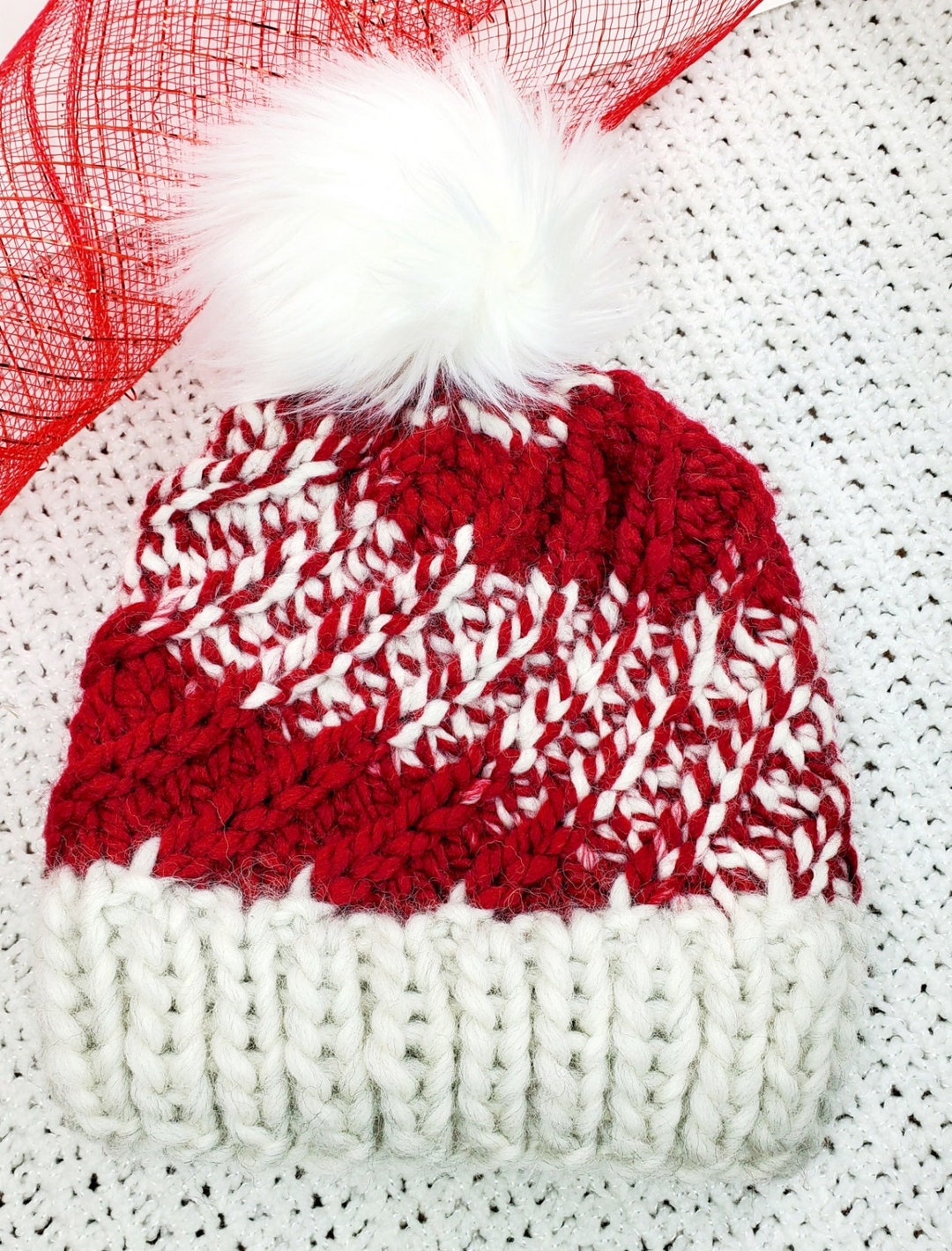 Unisex CANDYCANE SPIRAL Wool Blend Bulky Winter Hat, Hand Knitted Cap ...