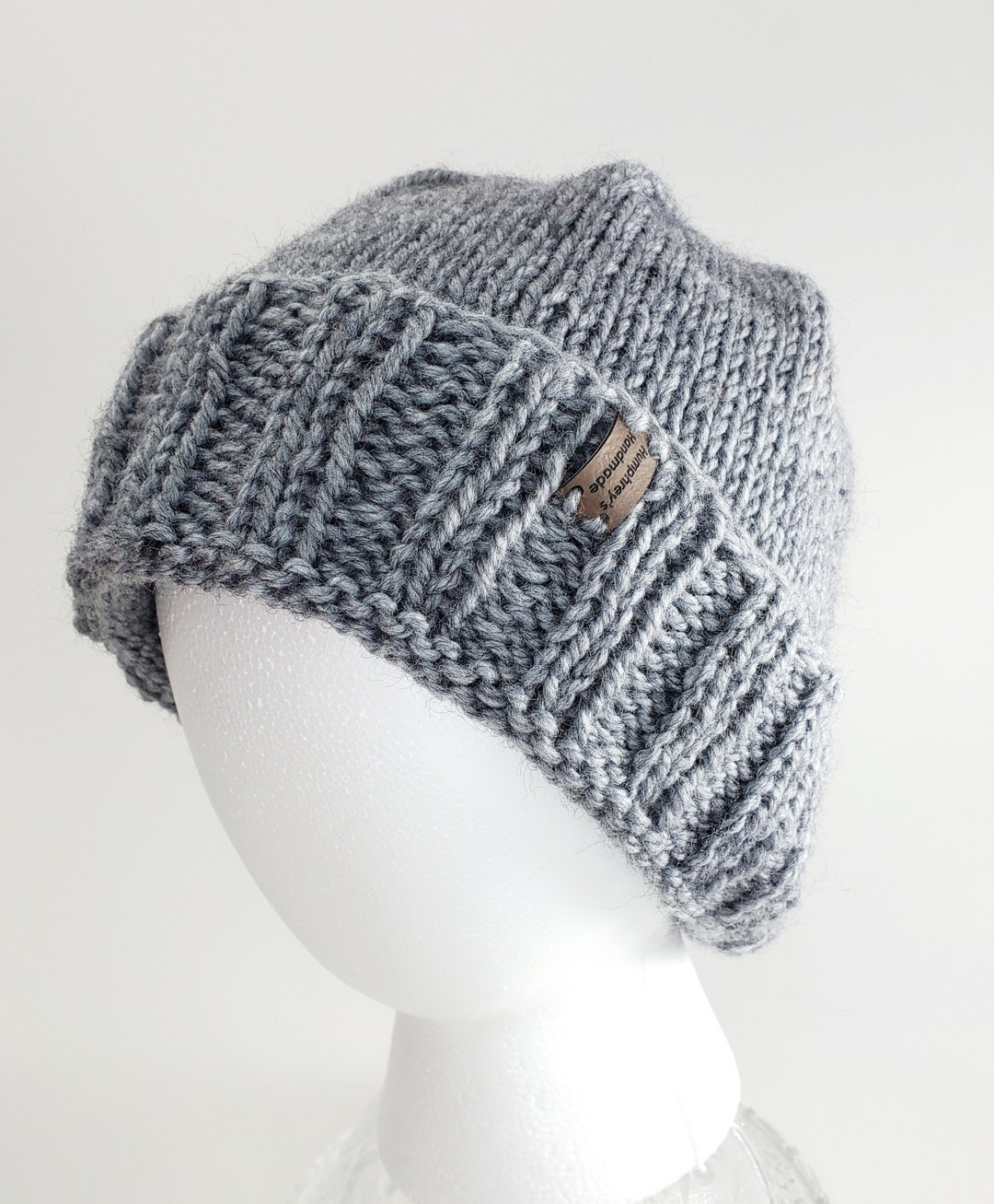 Men's Gray Yak Wool Hat, Stretchy Grey Watch Cap, Winter Watchcap ...