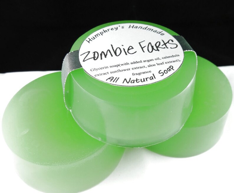 ZOMBIE FARTS Soap, Vanilla Shave & Shampoo Soap, Halloween Round Green ...