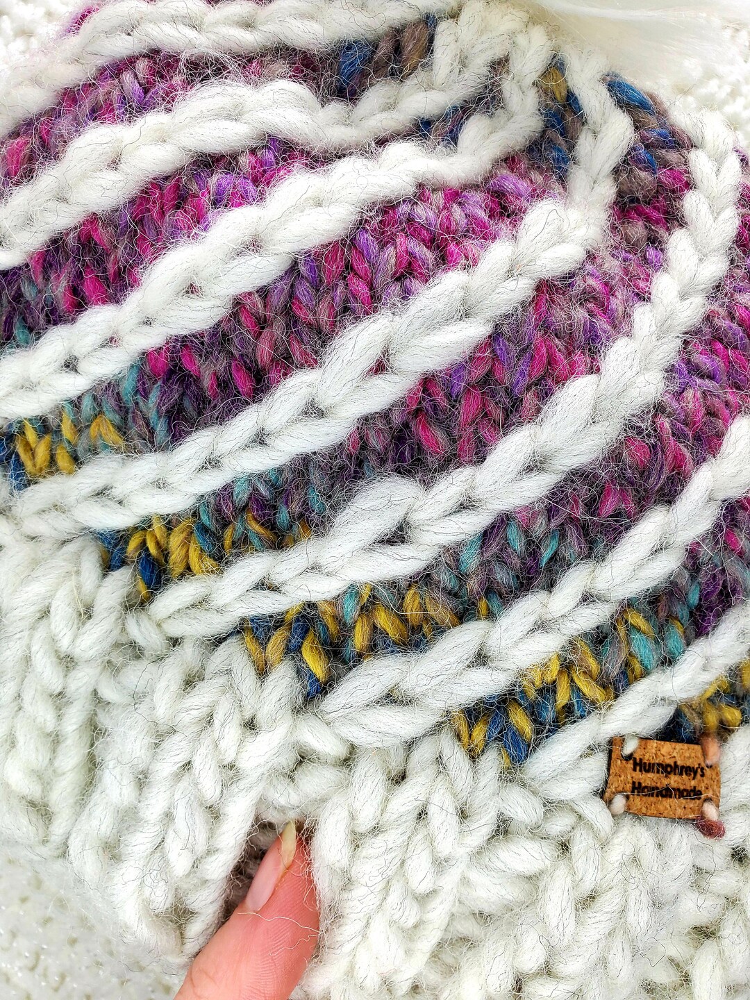 Women's RAINBOW SPIRAL Wool Blend Bulky Winter Hat, Hand Knitted Cap ...