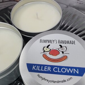 KILLER CLOWN Soy Wax Candle, 8 Oz Cotton Candy Scented Hand Poured Soy ...
