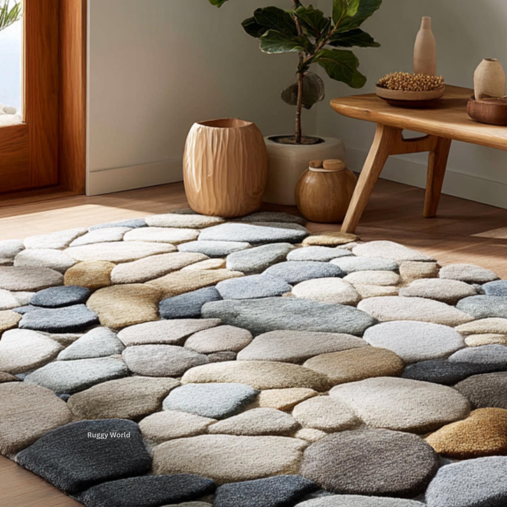 River Stone Pebble Rug - 3D Textured Wool Rug - Hand-tufted Organic ...
