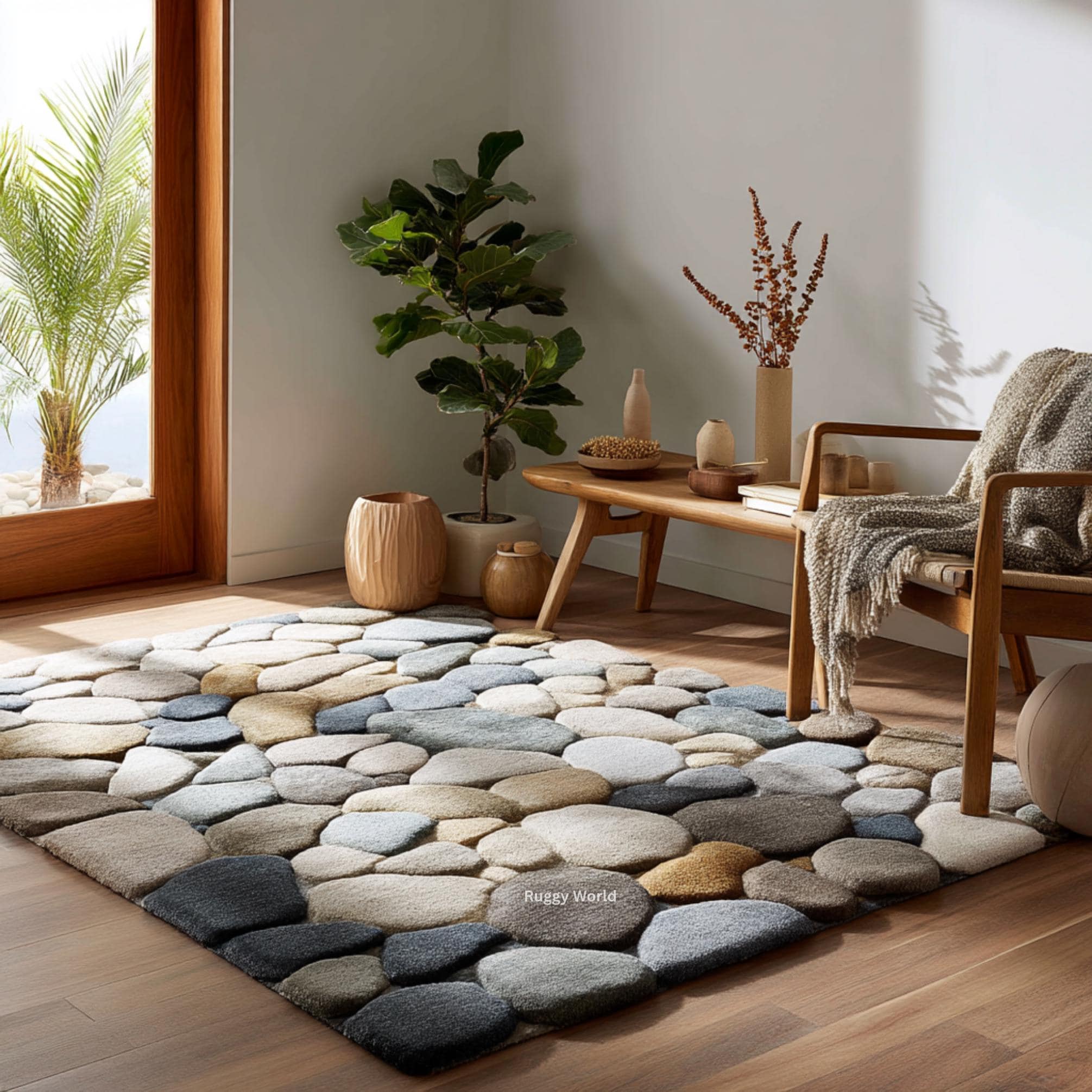 River Stone Pebble Rug - 3D Textured Wool Rug - Hand-tufted Organic ...