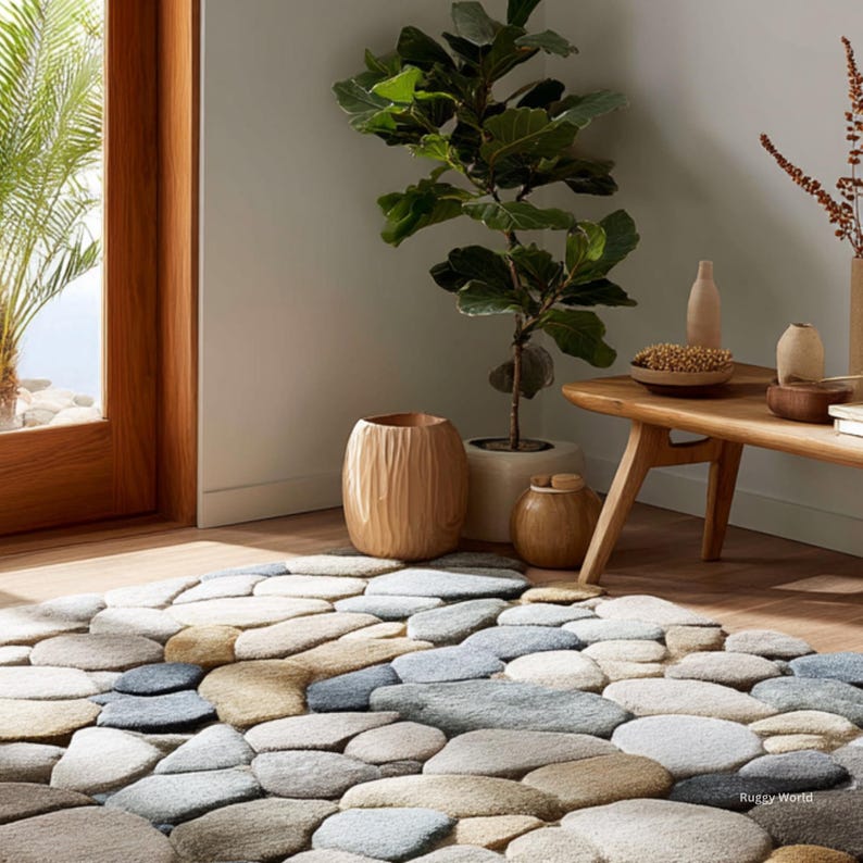 Hand-tufted River Stone Wool Rug – 3D Textured Organic Design - Etsy