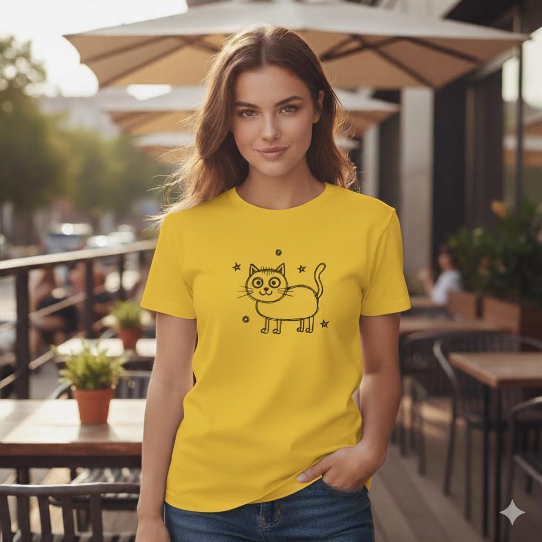Cartoon Cat T-shirt: Playful Hand-drawn Style - Etsy