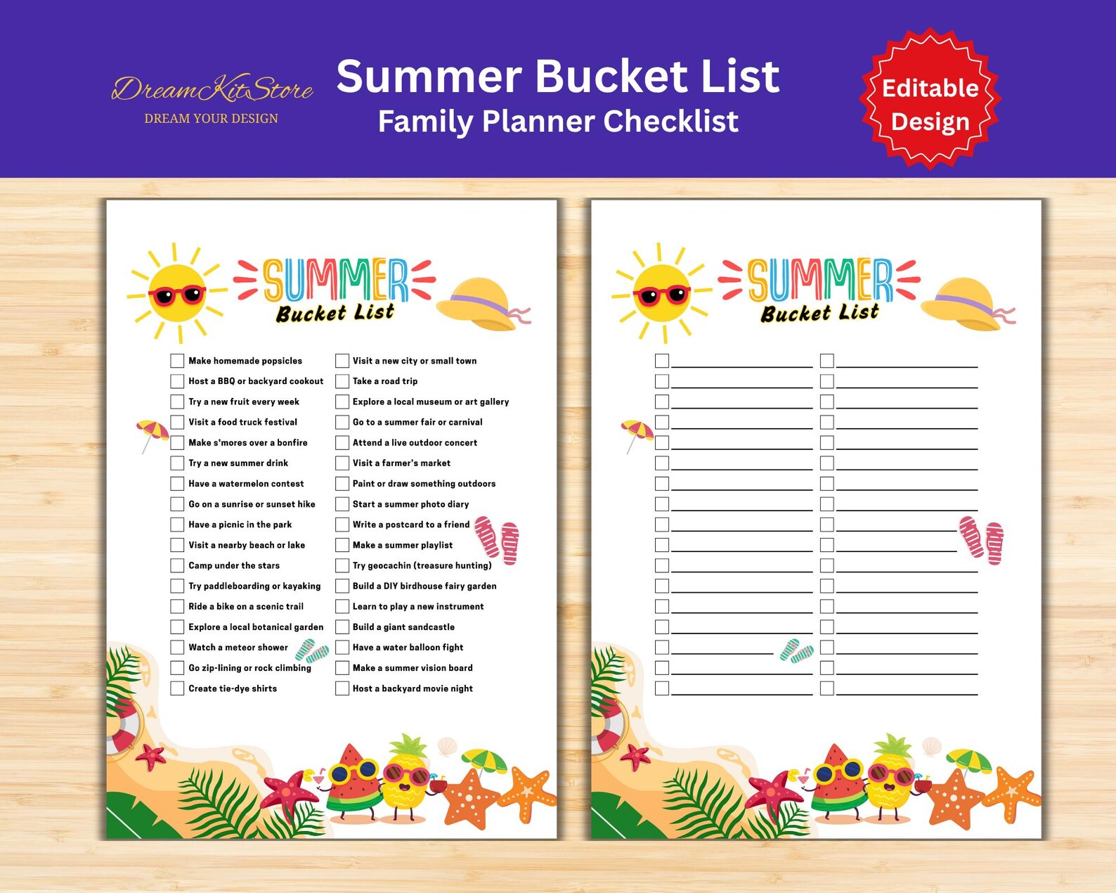 Editable Summer Bucket List Countdown–summer Activity List for Kids ...