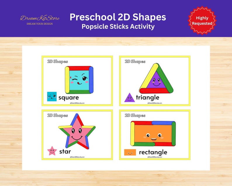Popsicle Stick Shapes Activity: Montessori Preschool Printable (A4/US ...