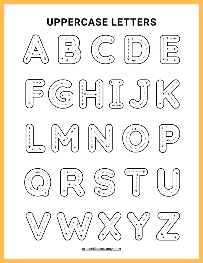 Printable Tracing Alphabet, Letter Tracing Worksheet, Uppercase and ...