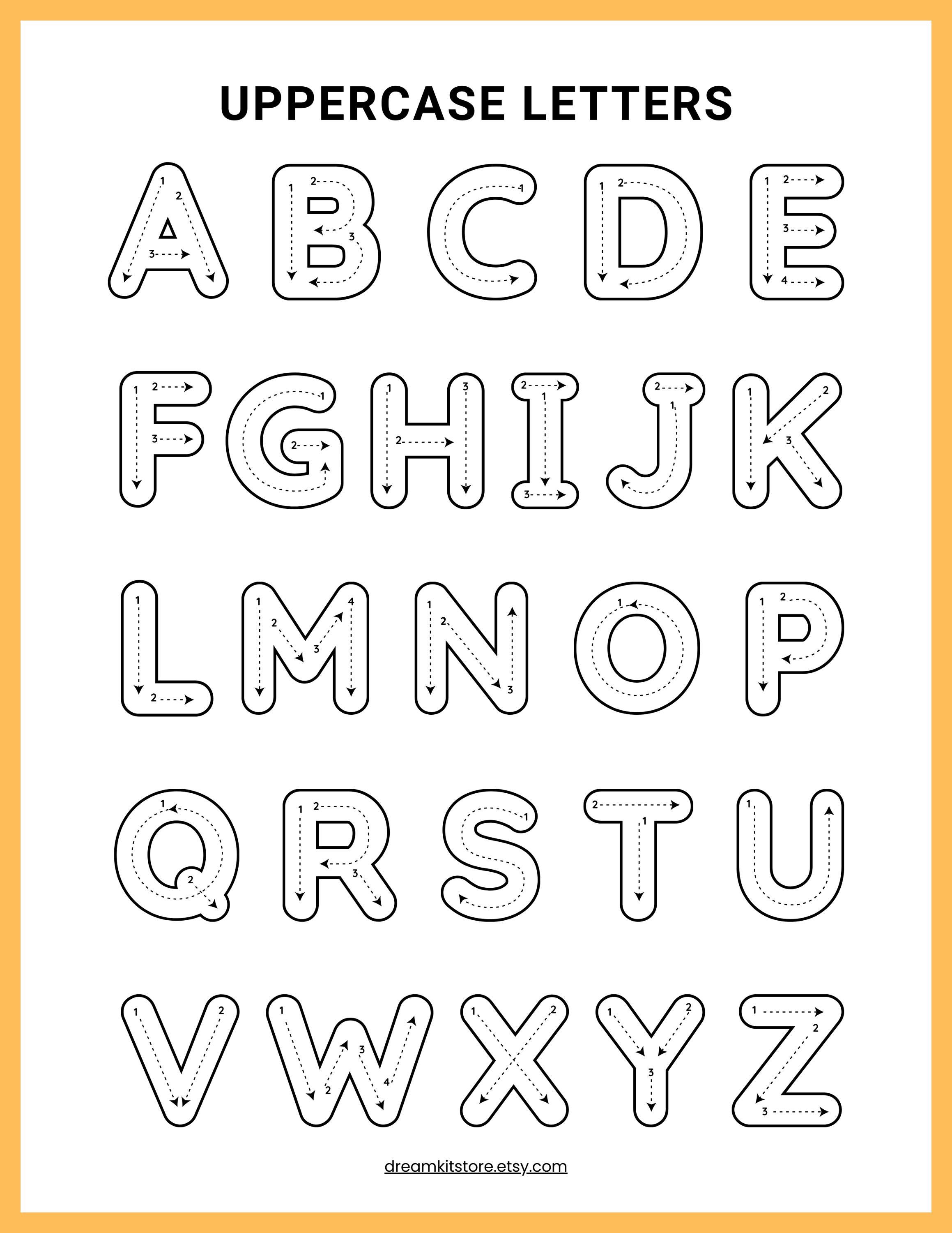 Printable Tracing Alphabet, Letter Tracing Worksheet, Uppercase and ...