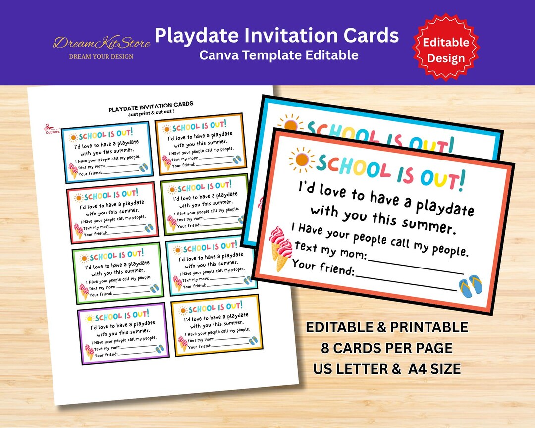 Editable Summer Playdate Invitation: Kids Party Invite, Canva Template ...