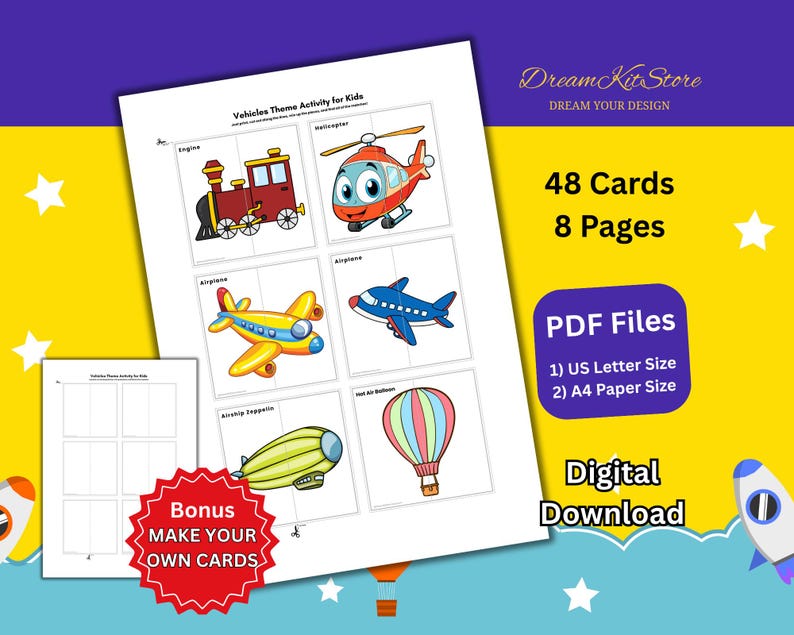 Printable Transportation Matching Game, Toddler Matching Activity, Kids ...