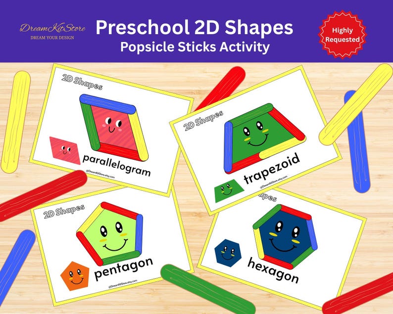 Popsicle Stick Shapes Activity: Montessori Preschool Printable (A4/US ...