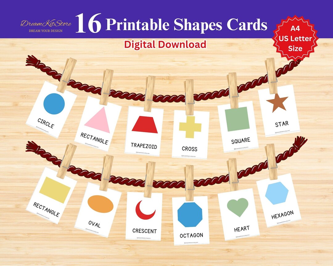 Montessori Geometric Shapes Flash Cards, 16 Minimalist Printable ...
