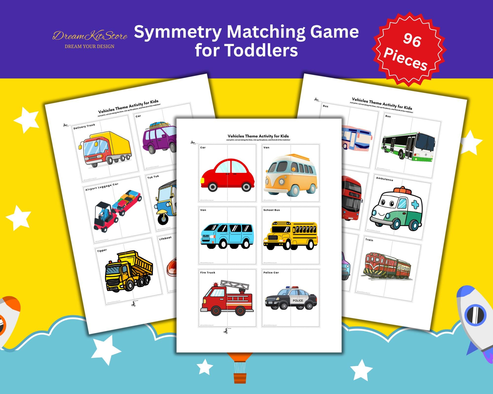 Printable Transportation Matching Game, Toddler Matching Activity, Kids ...
