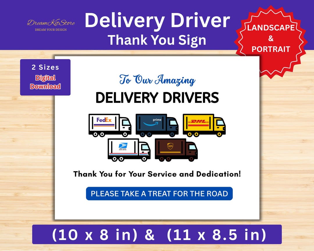 Delivery Driver Thank You Sign, Delivery Driver Snack Sign Printable ...
