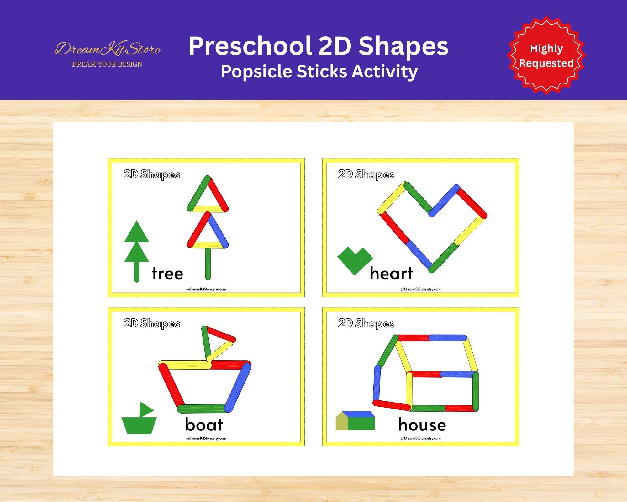 Popsicle Stick Shapes Activity: Montessori Preschool Printable (A4/US ...