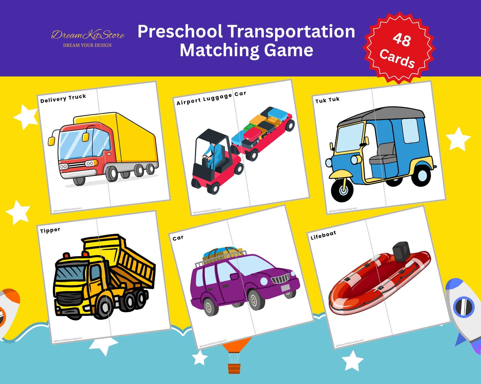 Printable Transportation Matching Game, Toddler Matching Activity, Kids ...