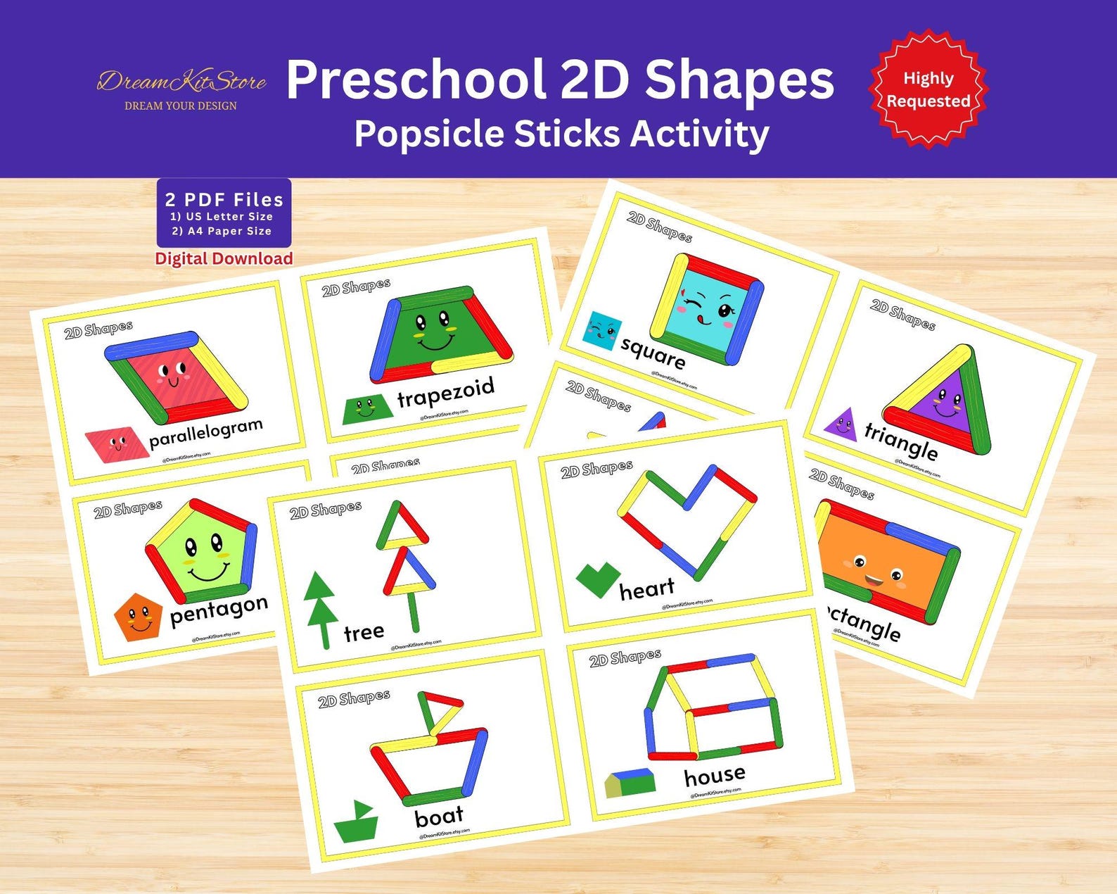 Popsicle Stick Shapes Activity: Montessori Preschool Printable (A4/US ...