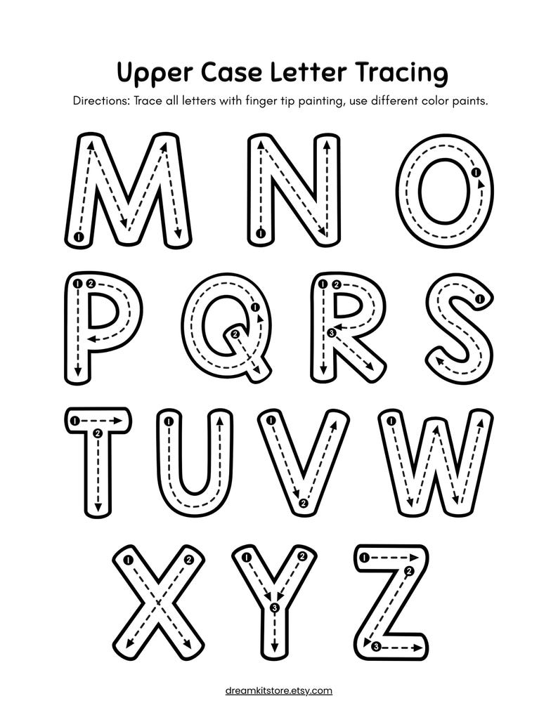 Large Alphabet Printable A-Z Tracing With Tip Painting, Uppercase ...
