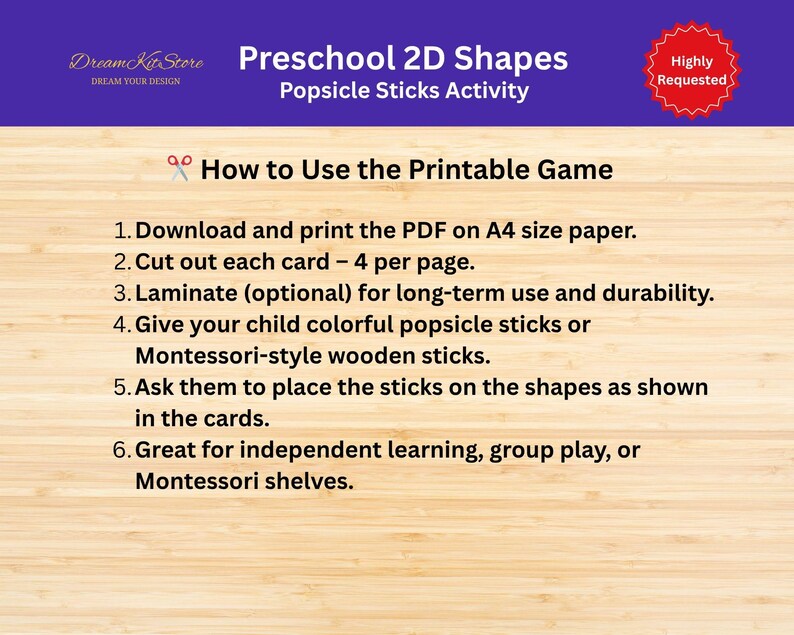 Popsicle Stick Shapes Activity: Montessori Preschool Printable (A4/US ...