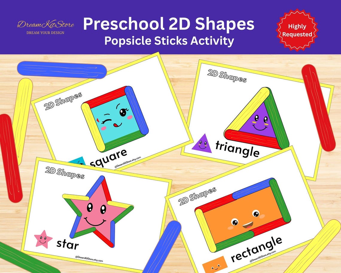 Popsicle Stick Shapes Activity: Montessori Preschool Printable (A4/US ...