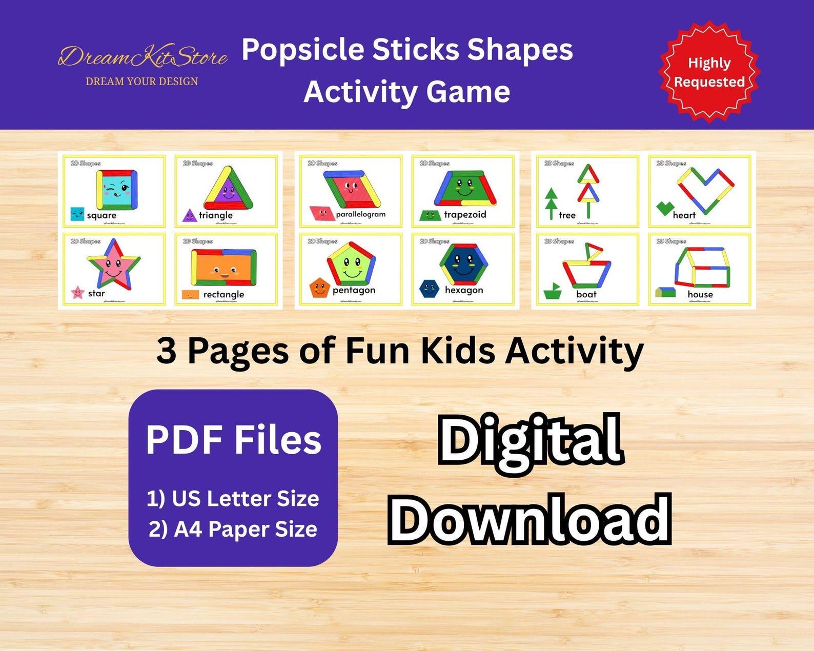 Popsicle Stick Shapes Activity: Montessori Preschool Printable (A4/US ...