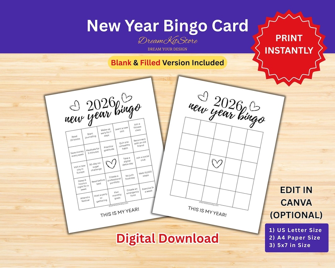 Cartella del bingo di Capodanno 2026, Gioco di società di Capodanno ...