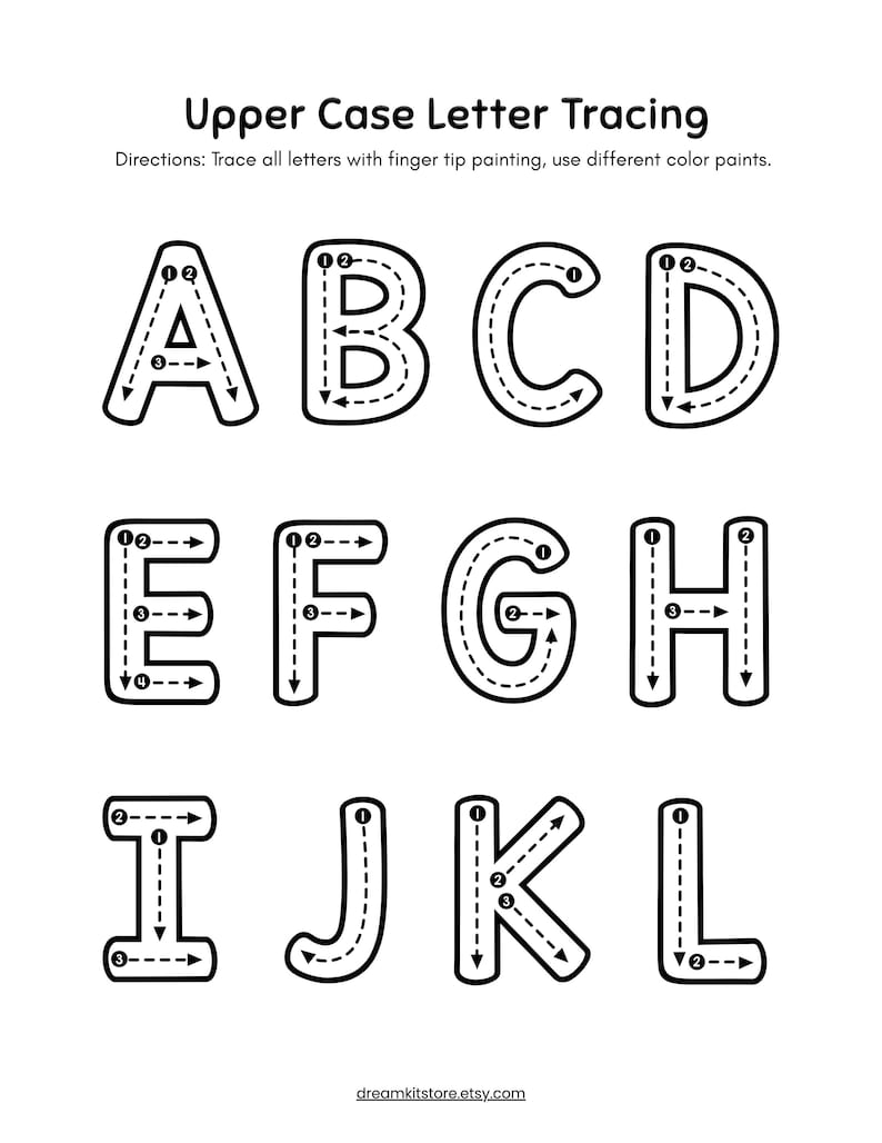 Large Alphabet Printable A-Z Tracing With Tip Painting, Uppercase ...