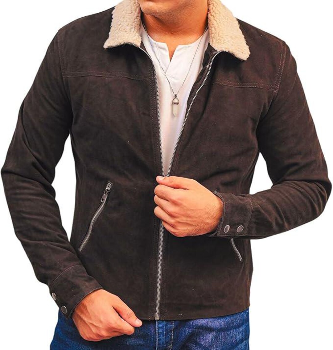 Men's Vintage Handmade Rick Grime Suede Leather Motorcycle Jacket With ...