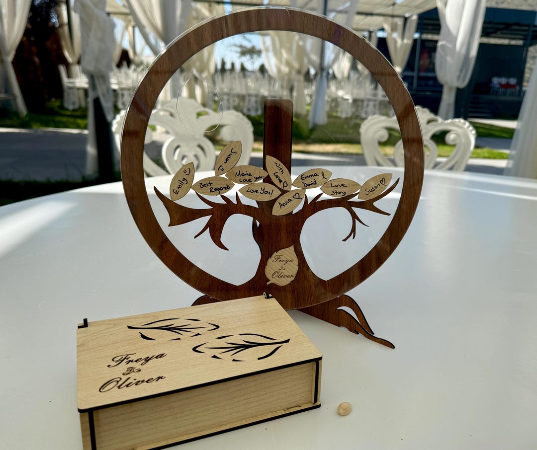 Wedding Memory Tree Wooden Frame With Leaves Unique Guest Sign Frame ...