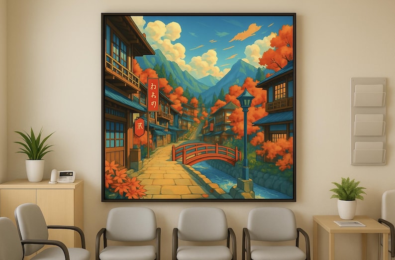 Anime Style Japanese Village Landscape | Vibrant Digital Wall Art ...