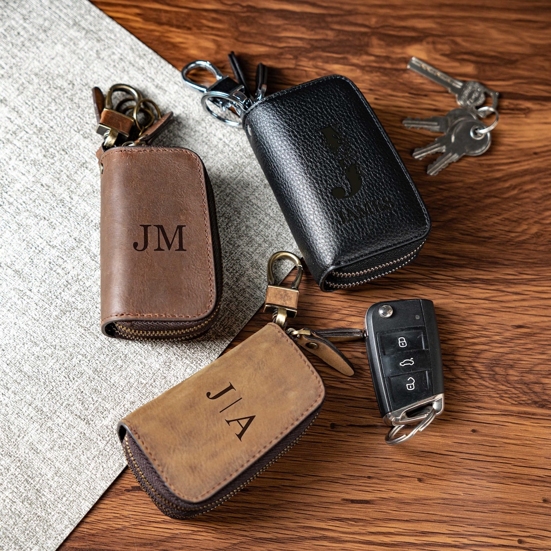 Genuine Leather Key Holder Case – 2 Zippered Pouch Key Organizer With ...