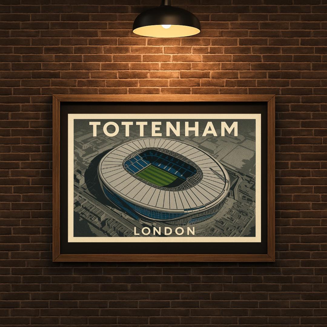 Tottenham Hotspur Stadium Poster – Vintage Football Print, London Wall ...