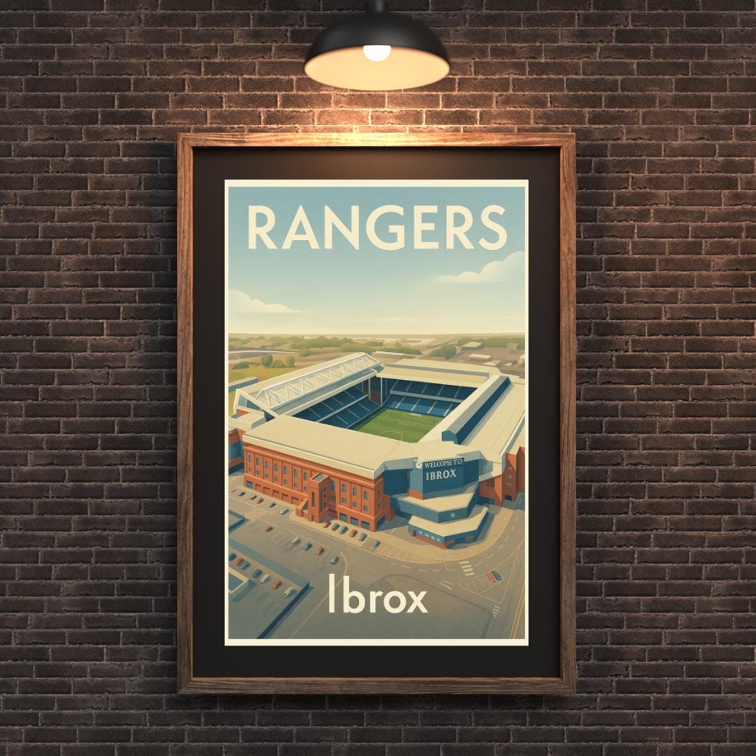 Rangers FC Ibrox Stadium Poster | Vintage Scottish Football Wall Art ...