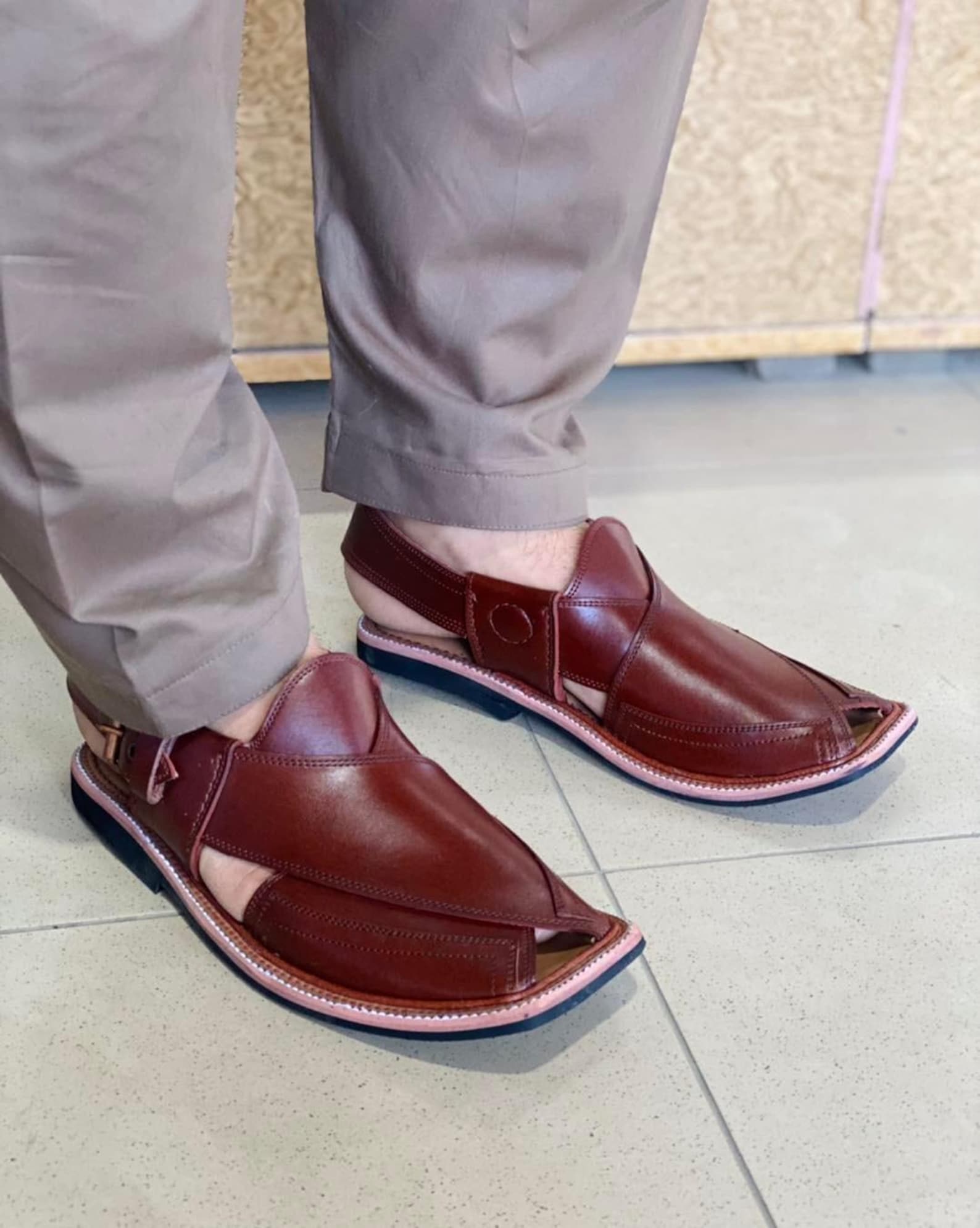 Handmade Maroon Leather Peshawari Chappal: Traditional Pakistani ...