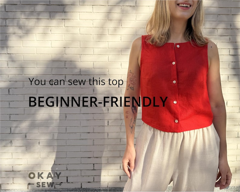 Beginner Tank Top Sewing Pattern PDF: Easy Button-front (a4/letter + A0 ...