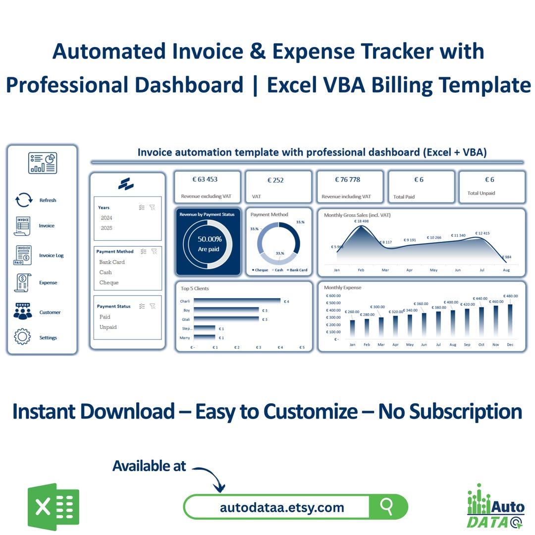 Excel Invoice Template: Automated Billing & Expense Tracker With ...