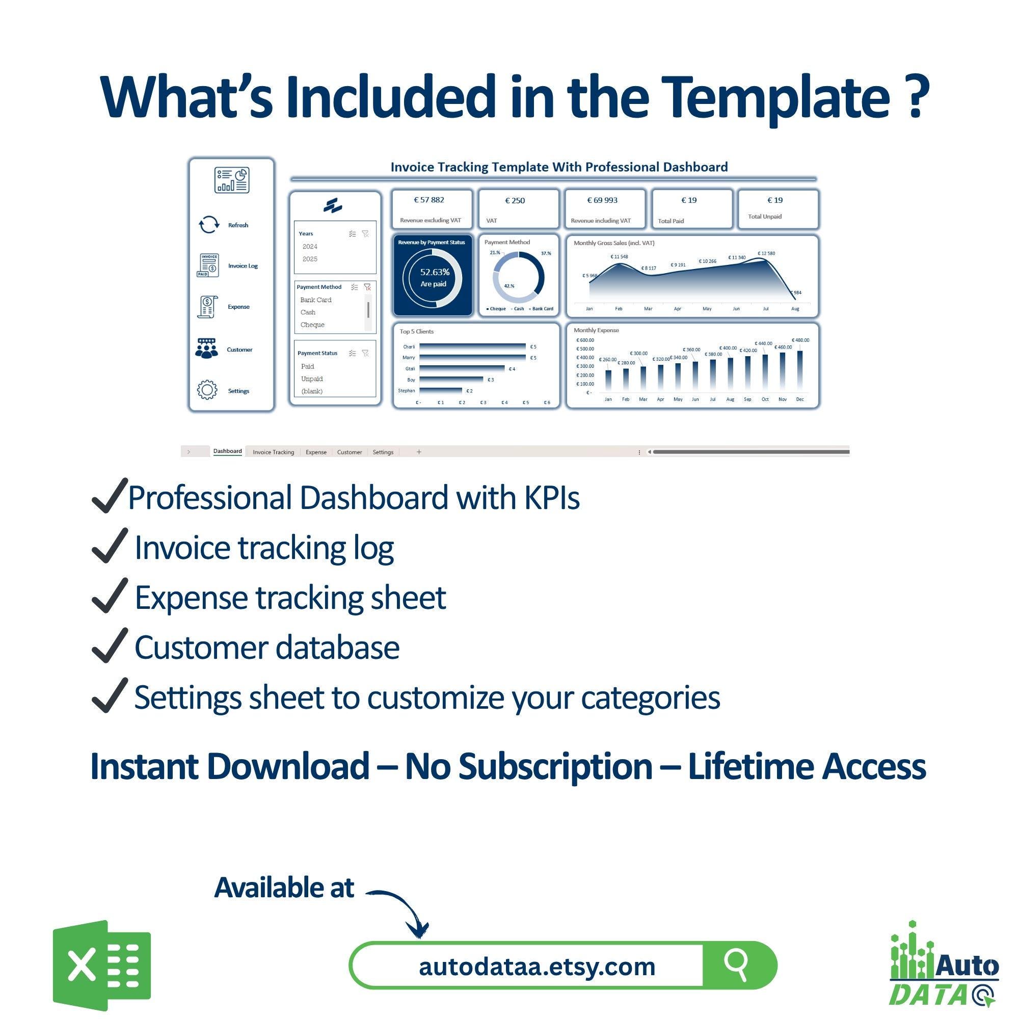 Excel Invoice and Expense Tracker With Dashboard and Client Log | Small ...