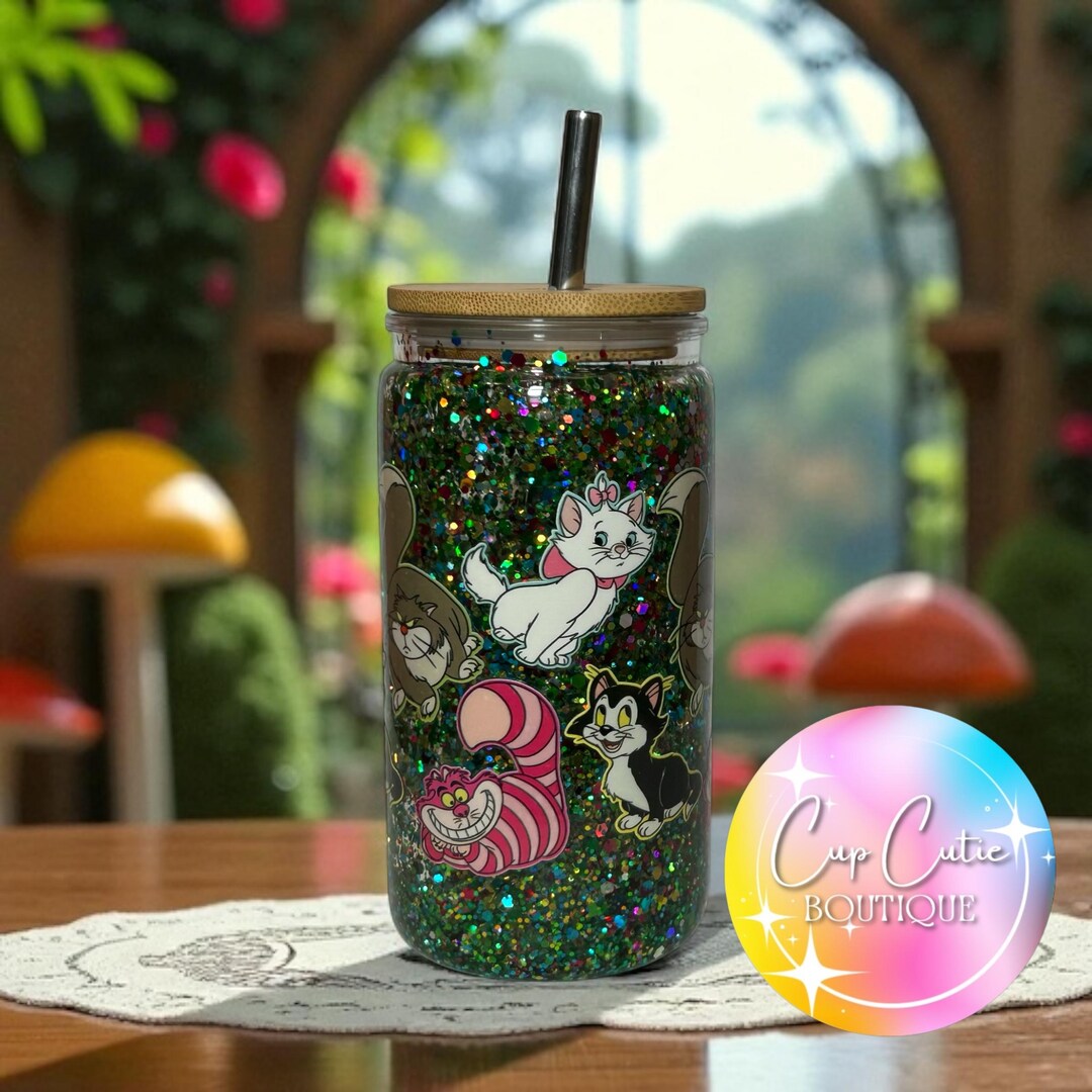Pawsitively Iconic Cats Snow Globe Tumbler | 16 Oz Cold Cup | Glitter ...