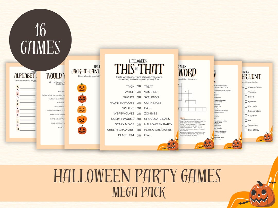 Halloween Printable Game Mega Pack 16 Games for Family Kids Teens and ...