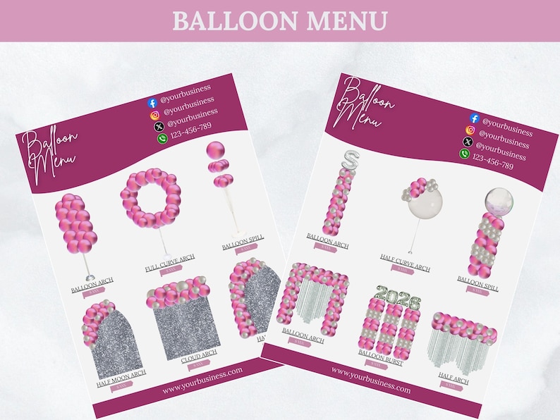 Balloon Menu Template: Editable Garland Price List for Balloon Decor ...