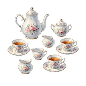 10 Floral Watercolor Tea Set Clipart: Elegant Pngs (digital Download ...