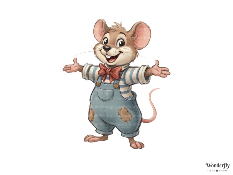 8 Mouse Wearing Shirt, Overalls and Bow Tie Clipart: Kids Pngs (digital ...