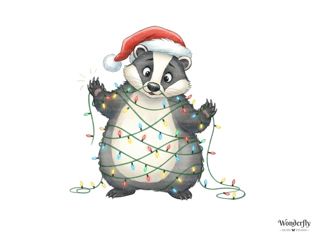 14 Christmas Funny Badger With Santa Hat Clipart: Watercolor Pngs ...