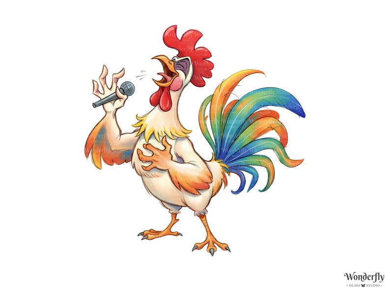10 Cartoon Rooster Singer Musician Clipart: Band Pngs (digital Download ...