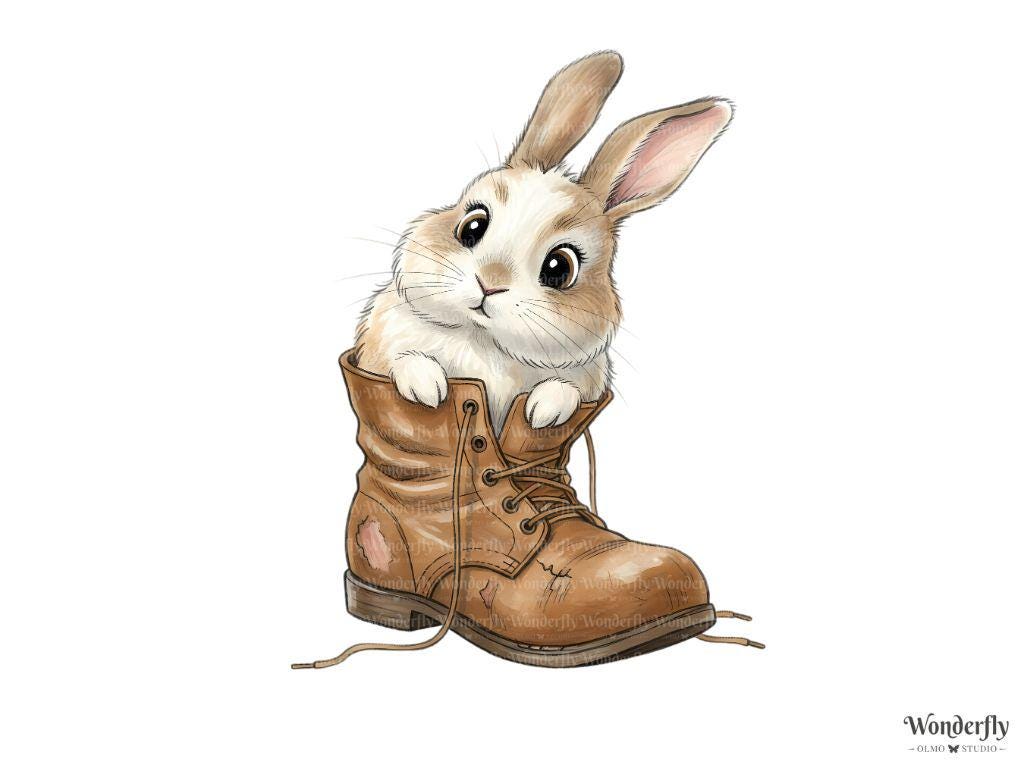 11 Fluffy Rabbit Peeking Out From Old Boot Clipart: Watercolor Pngs ...